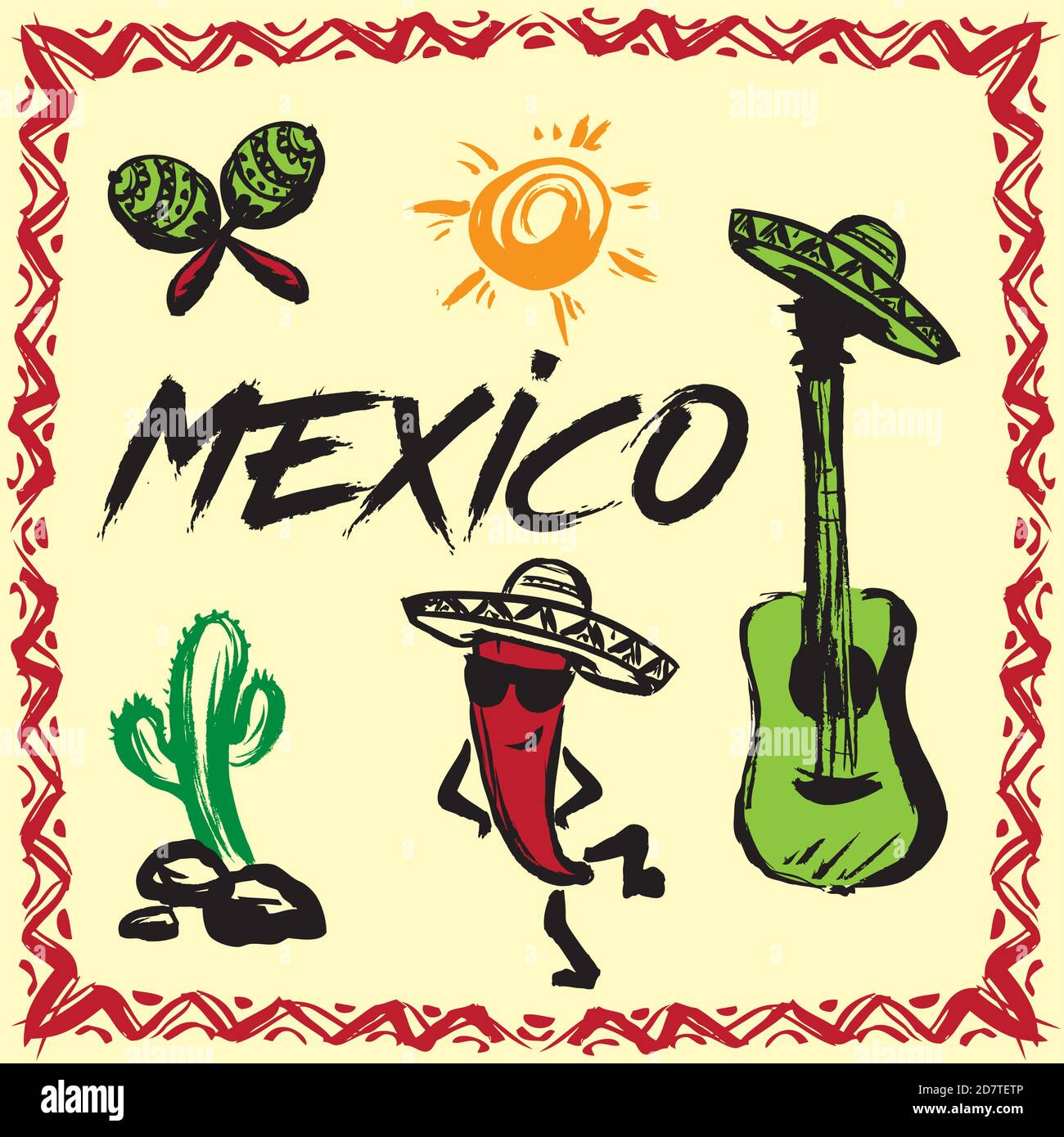 Funny mexico background with traditional symbols Stock Vector Image ...