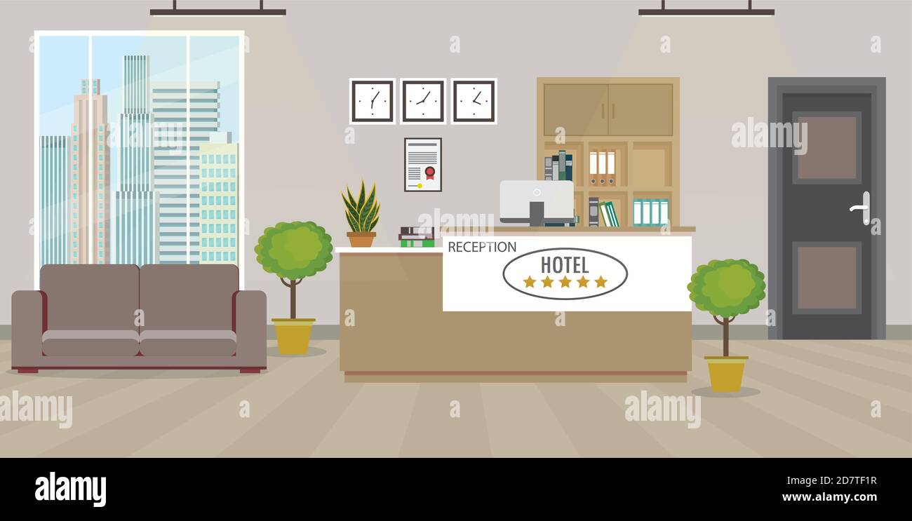Modern empty hotel reception interior with furniture Stock Vector Image ...
