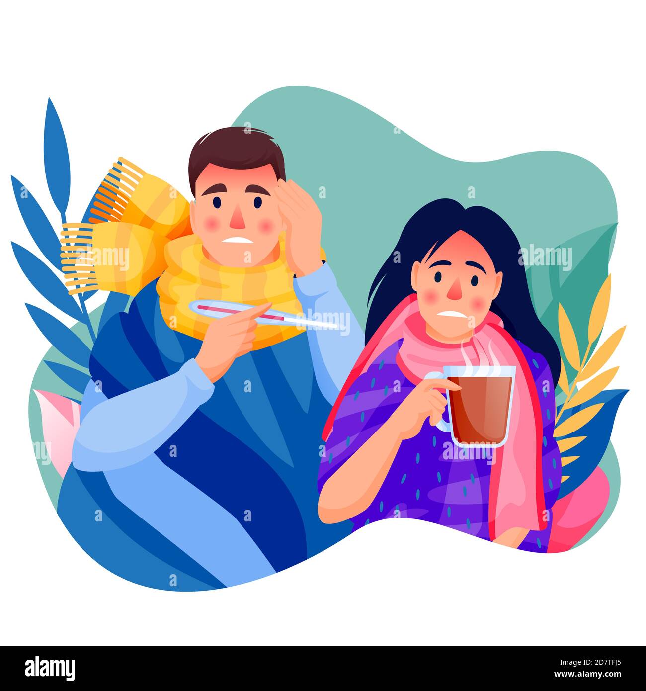 Sick woman thermometer flu Stock Vector Images - Alamy