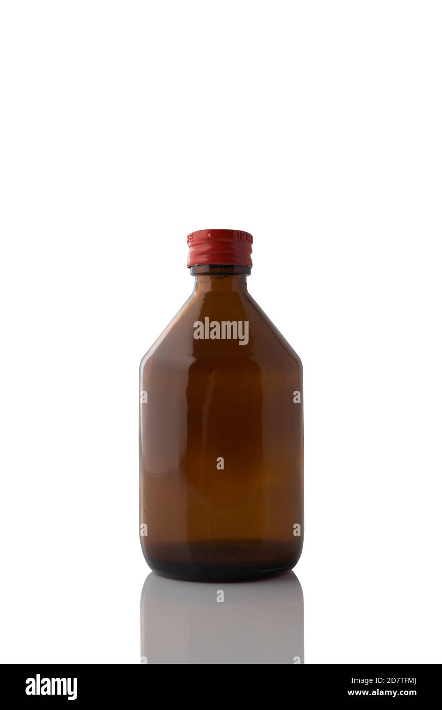 Glass jar of alcohol isolated on white background, red cap Stock Photo ...