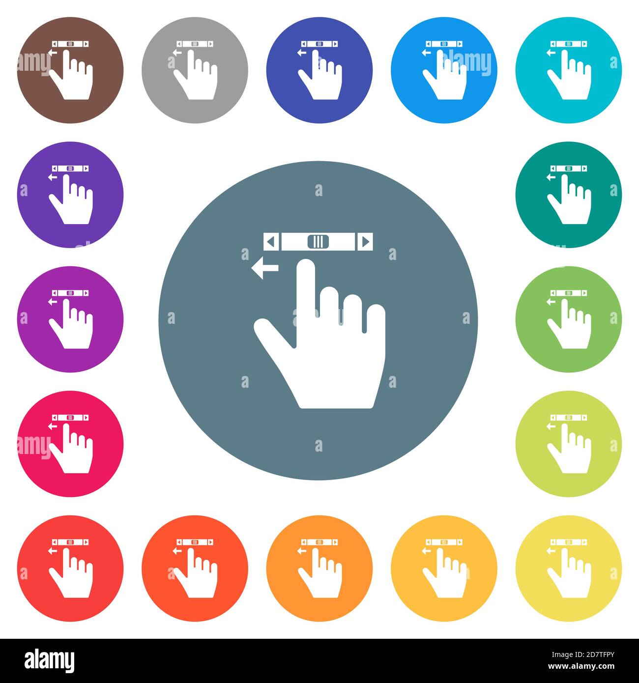 right handed scroll left gesture flat white icons on round color ...