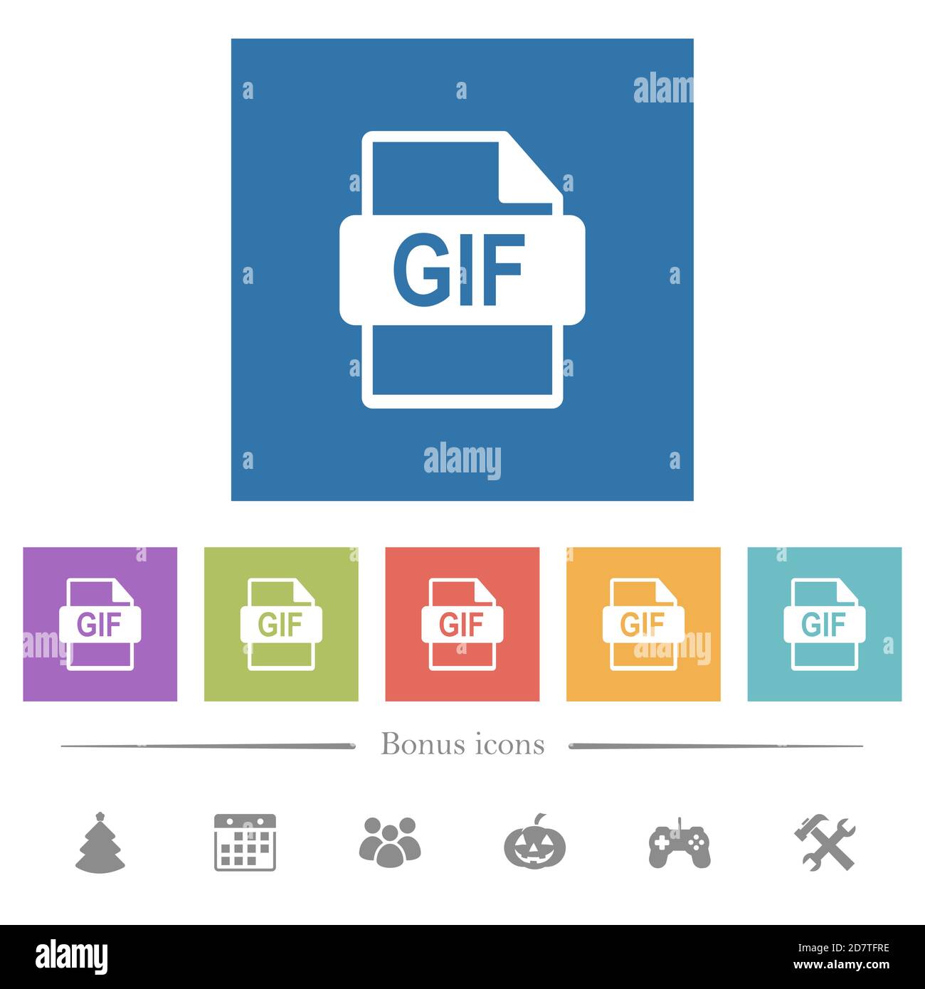 GIF file format flat white icons in square backgrounds. 6 bonus icons ...
