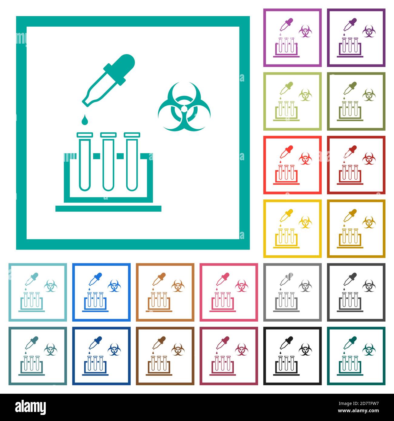 Biological experiment flat color icons with quadrant frames on white ...