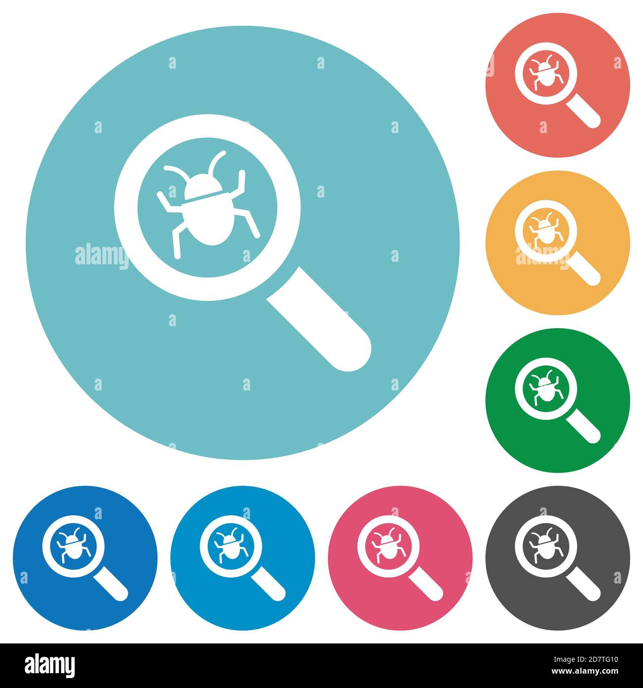 Bug tracking flat white icons on round color backgrounds Stock Vector ...