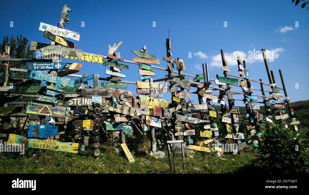 Volonteers boards at the entry of the Kuterevo bears sanctuary in ...