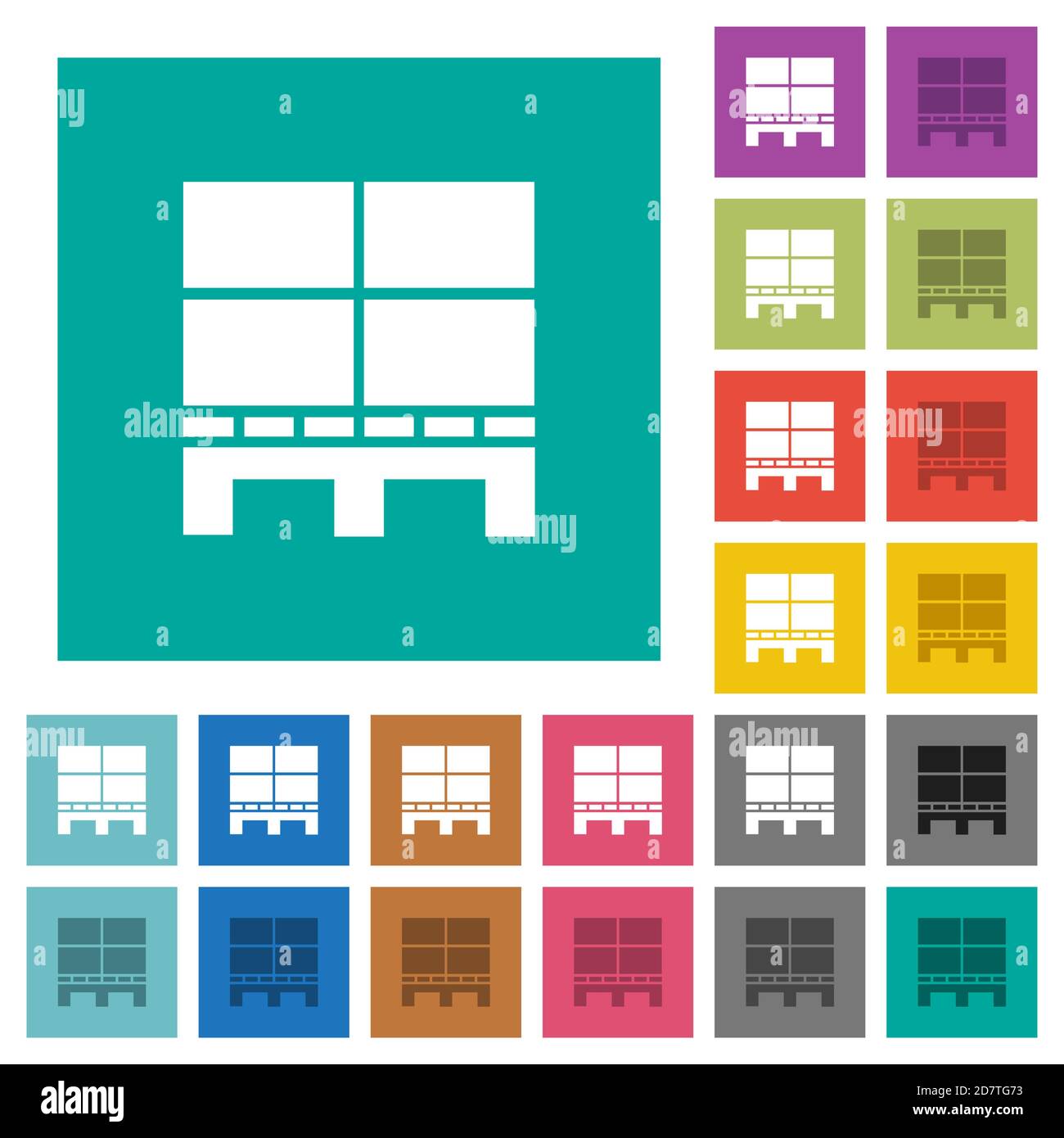 Pallet with boxes multi colored flat icons on plain square backgrounds ...