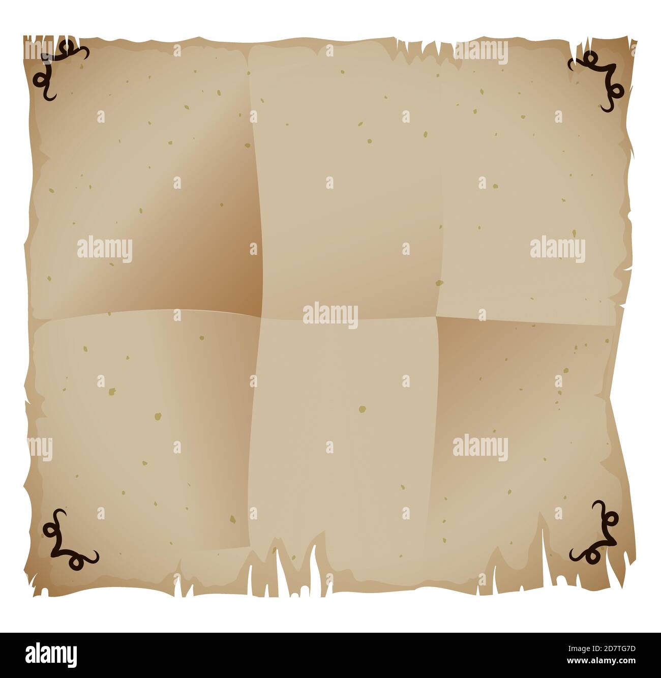 Isolated old and unfolded scroll decorated in its corners, over white ...