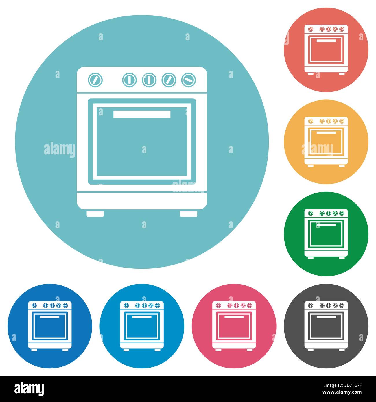 Oven flat white icons on round color backgrounds Stock Vector Image ...