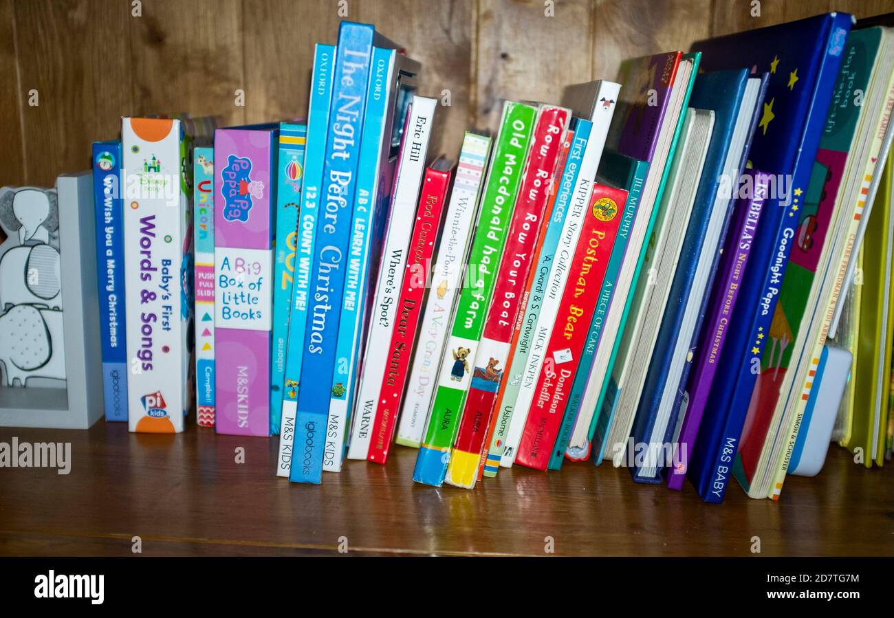 Selection of Children's books on a bookshelf UK Stock Photo - Alamy