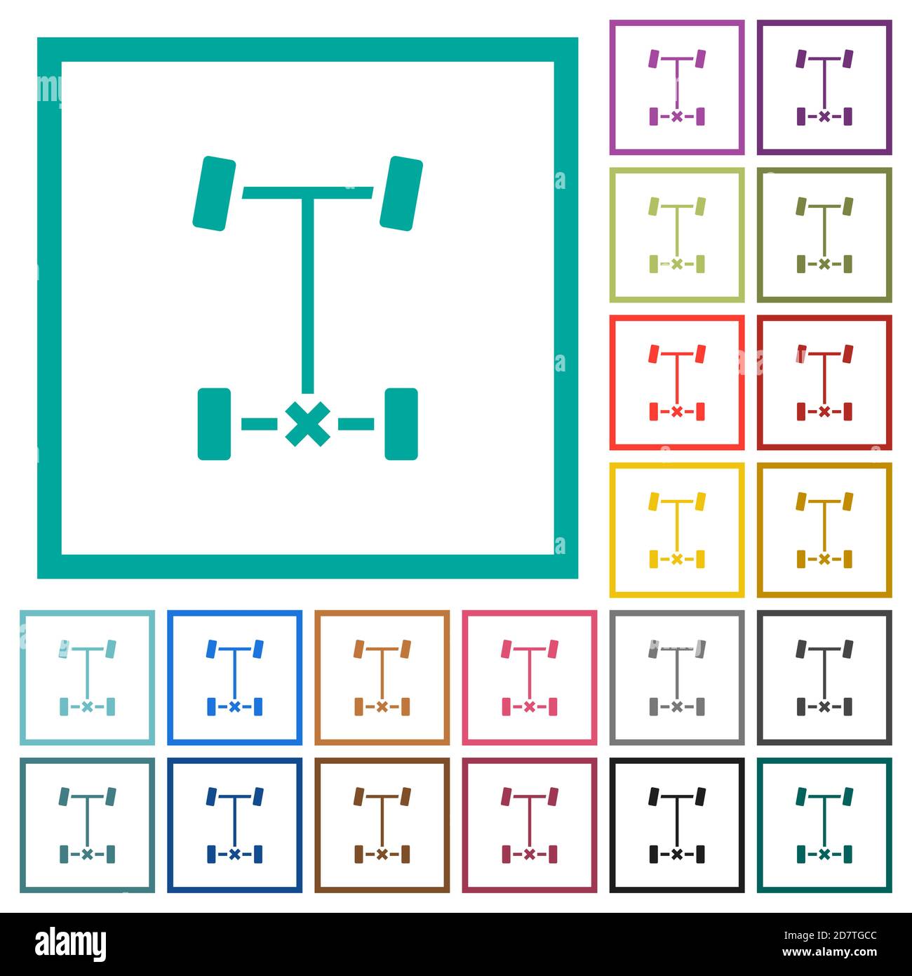 Rear differential lock flat color icons with quadrant frames on white ...