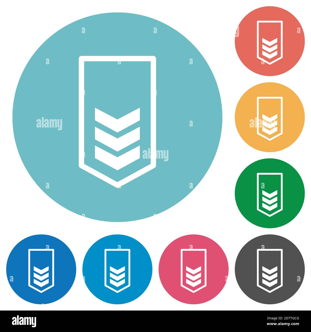 Military insignia with three chevrons flat white icons on round color ...