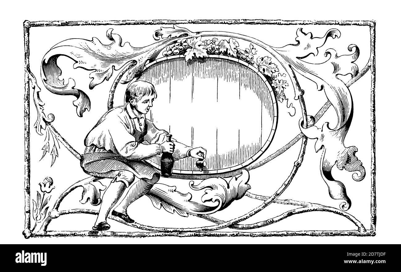 19th-century engraving of a portrait of a grape frame (isolated on ...