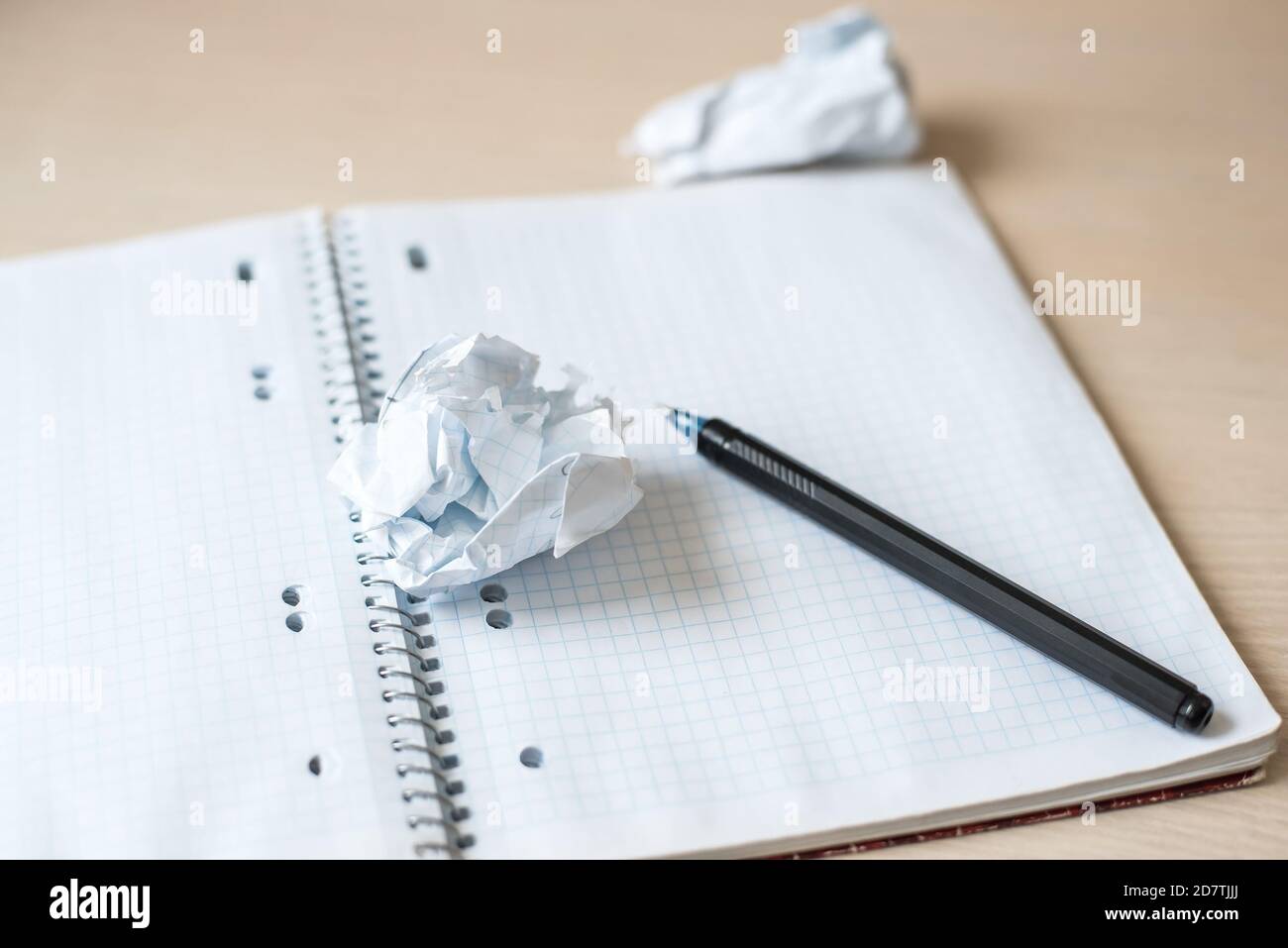 Blank notebook with thorn crumpled paper and pen Stock Photo - Alamy