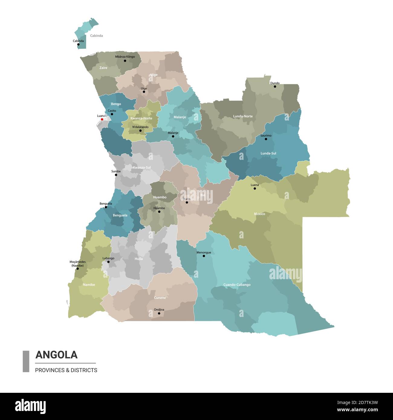 Angola higt detailed map with subdivisions. Administrative map of ...