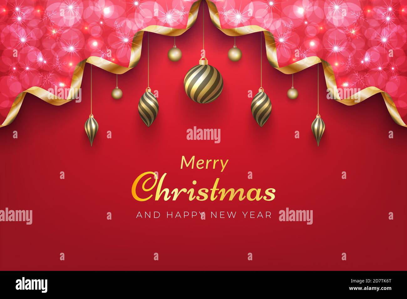 Merry Christmas holiday background in red color with sparkling gold ...