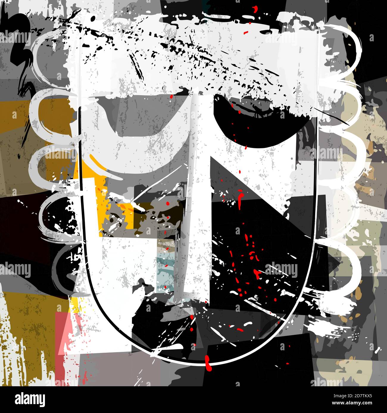 abstract background composition, with paint strokes and splashes, face ...