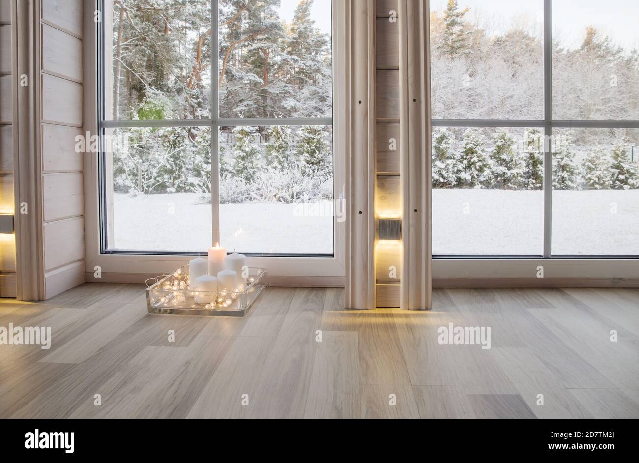 Bright photo studio interior with big window, high ceiling, white ...