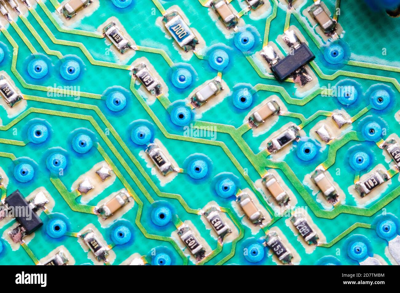 Circuit board, close up macro of modern computer PC hardware, with ...