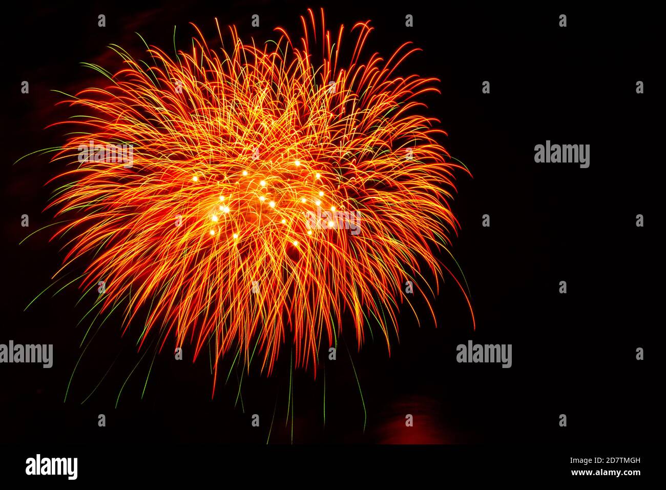 Night sky with fireworks display brilliant thick upper left corner ...