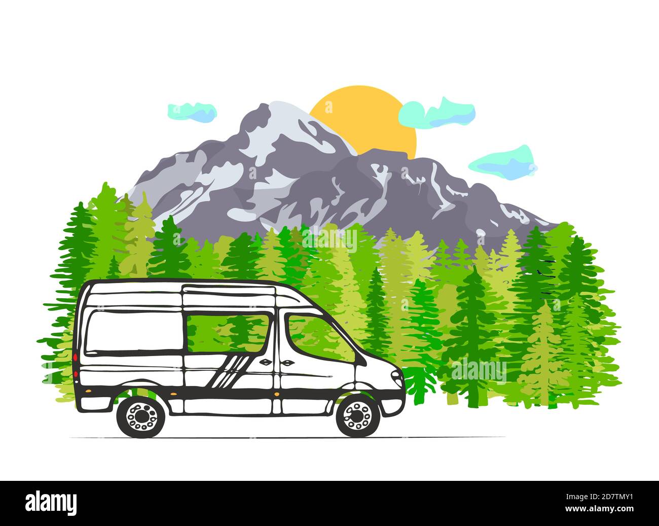 Van Life sticker. White van with mountains in the background. Living ...