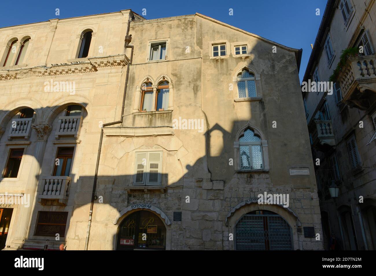 Stone houses in the street of old town, architecture of the Old Town in ...