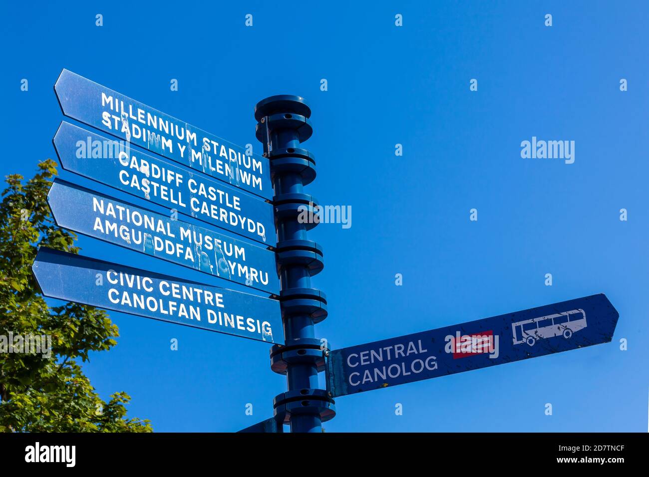 Cardiff, Wales, UK, September 14, 2016 : Street signpost giving ...