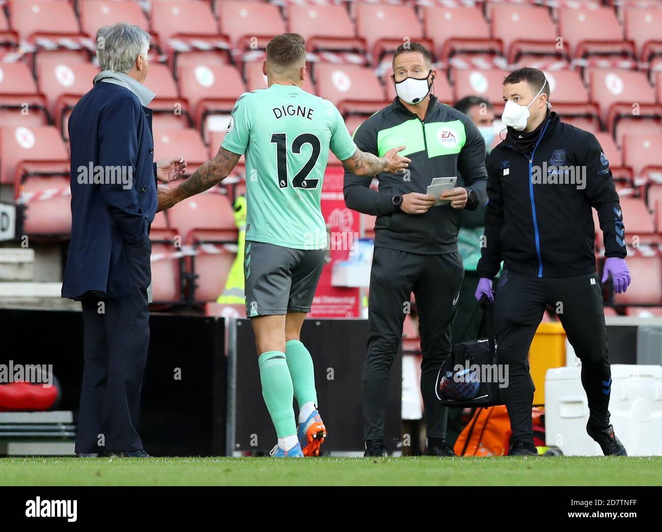 Everton's Lucas Digne reacts after being shown a red card during the Premier League match at St ...