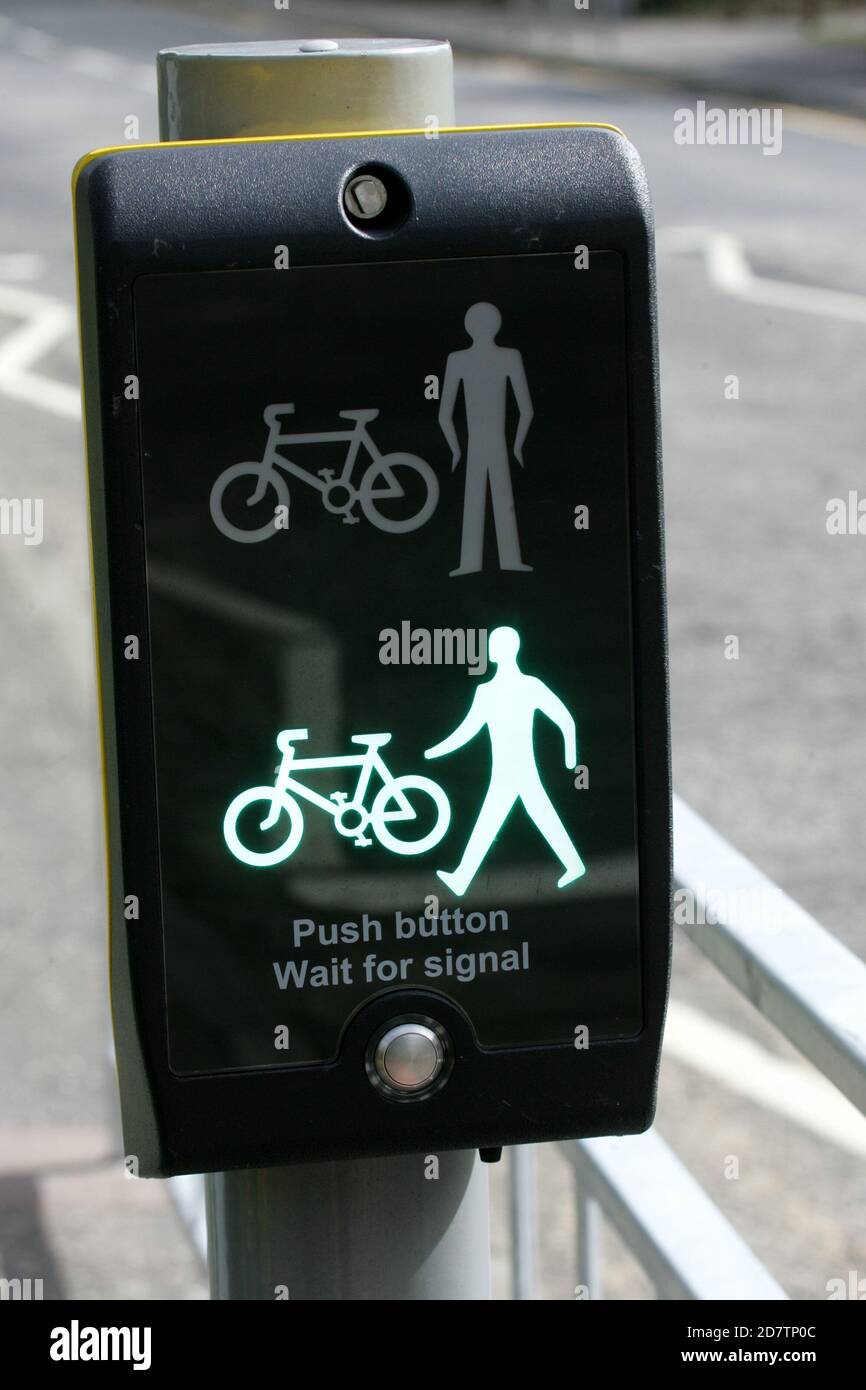 Alloway, Ayrshire, Scotland, UK Pelican Crossing showing cycles and ...