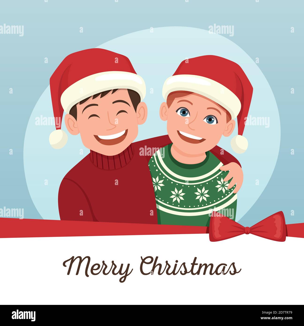 Editable christmas greeting card of a couple of friends wearing their ...