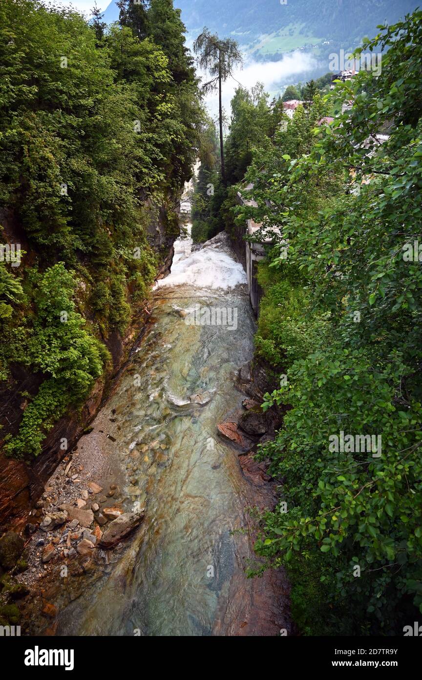 waterfall Gasteiner Ache river in morning landscape Bad Gastein Stock ...