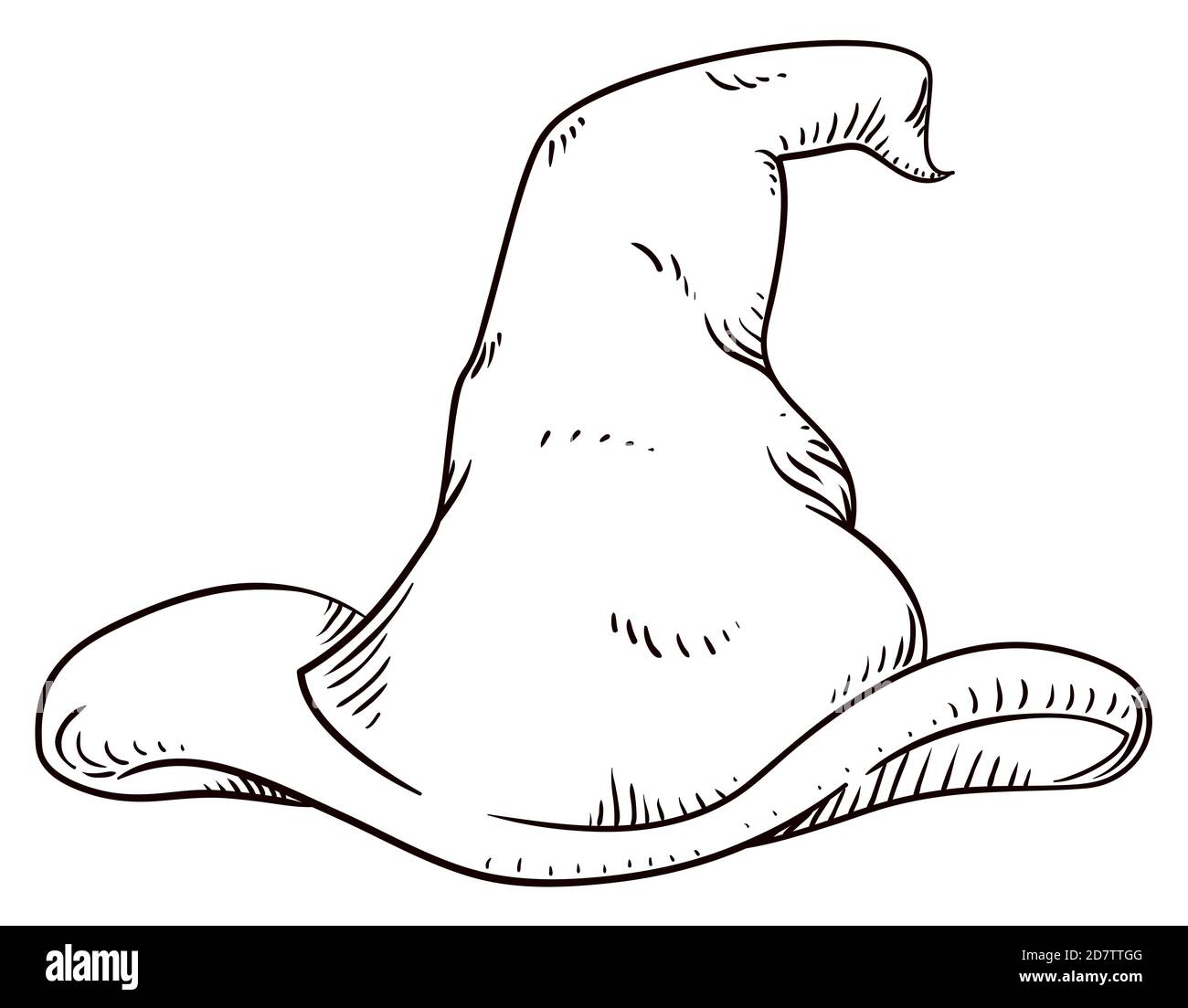 Wizard hat with brim in hand drawn style, isolated over white ...