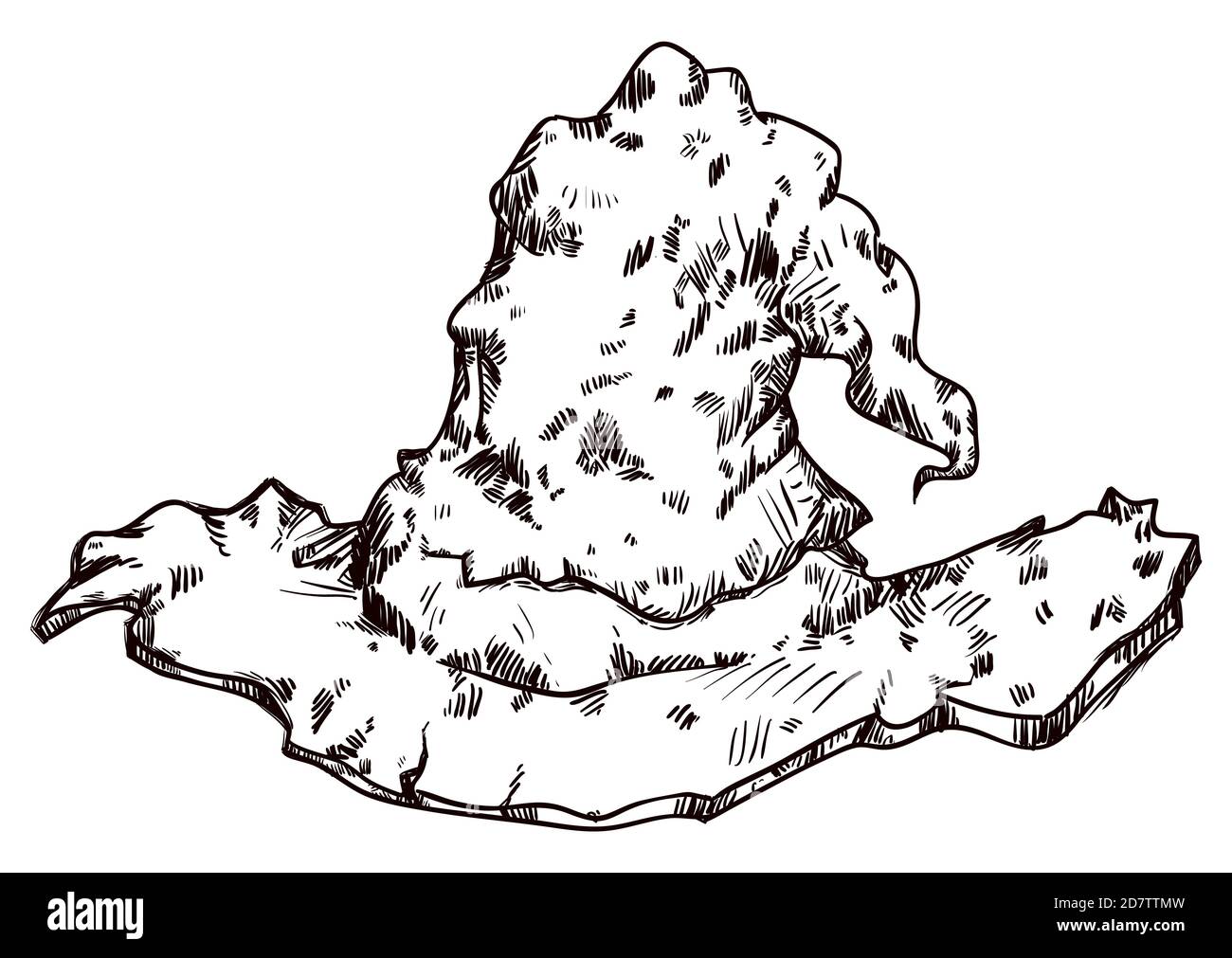 Ancient and ragged wizard hat in hand drawn style, isolated over white ...