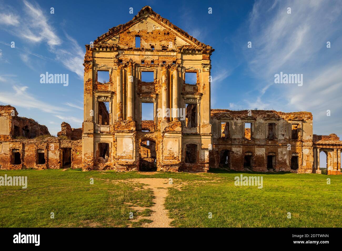Old partly restored palace in Ruzhany, Belarus. Brest region. The main ...