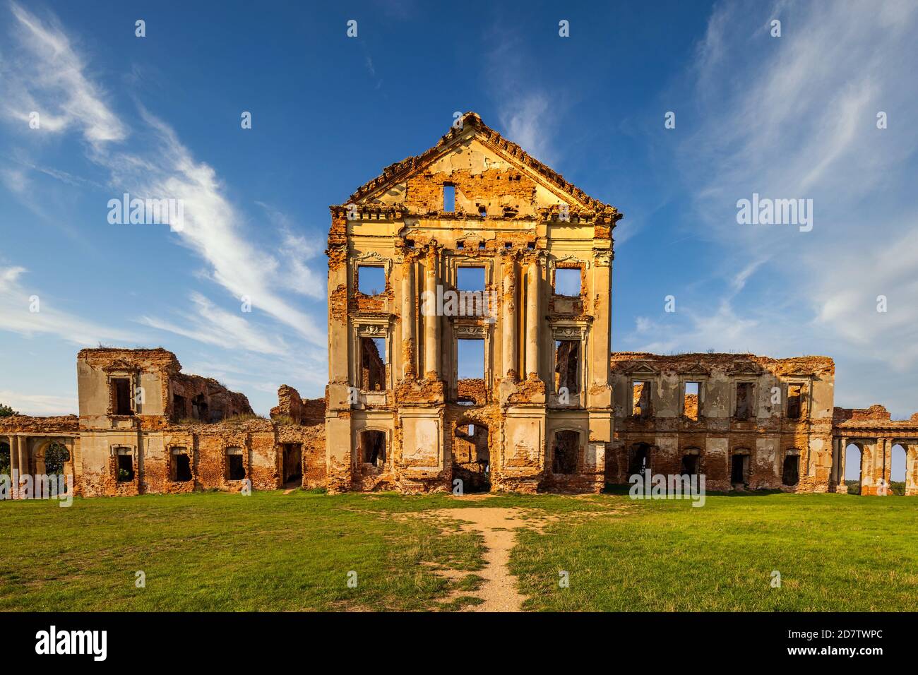 Old partly restored palace in Ruzhany, Belarus. Brest region. The main ...