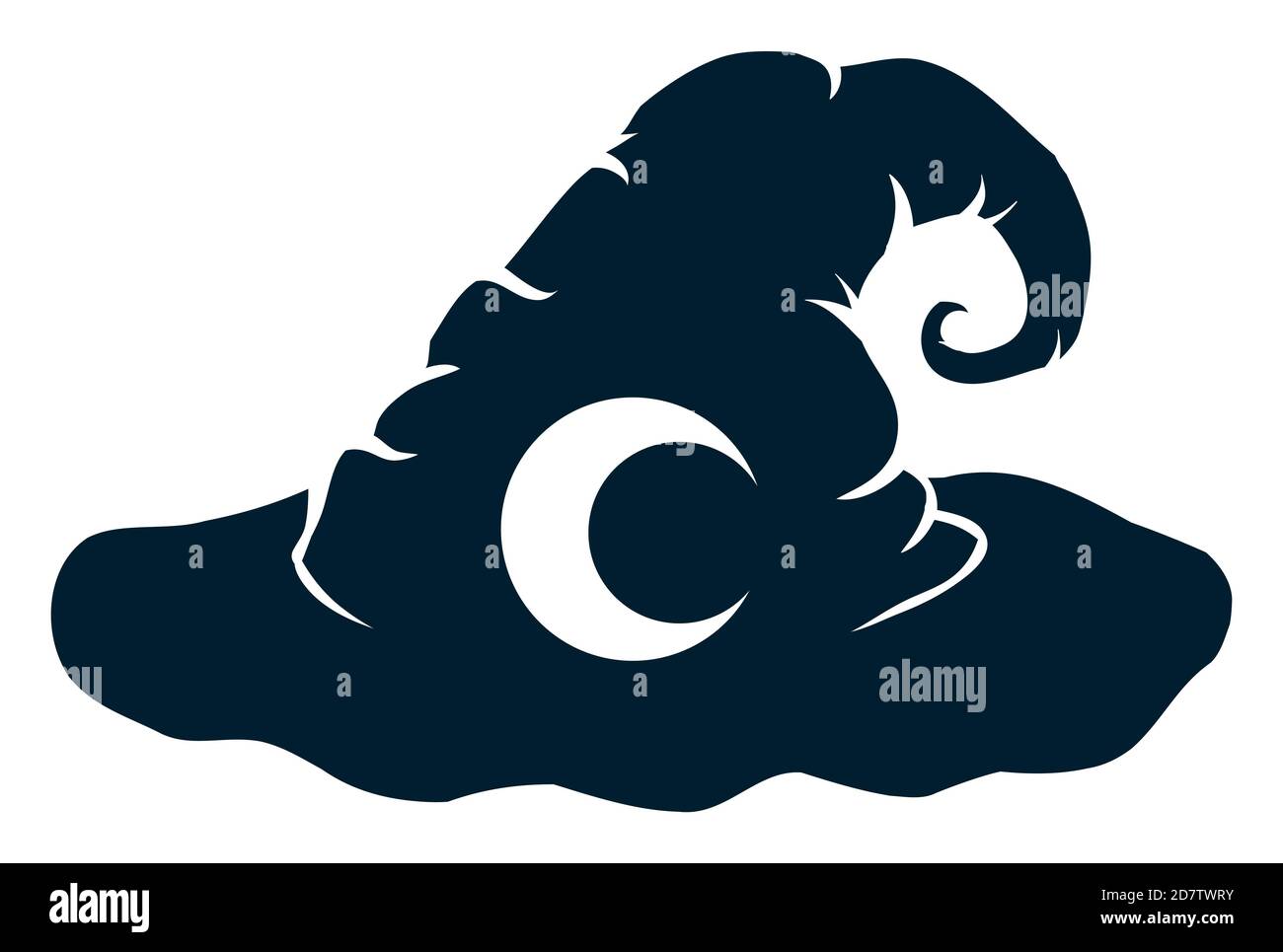 Wrinkled wizard hat silhouette decorated with moon, isolated over white ...