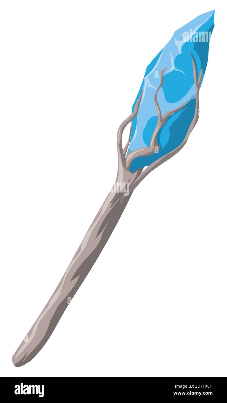 Isolated white wizard's wand made with magical wood and a special blue ...