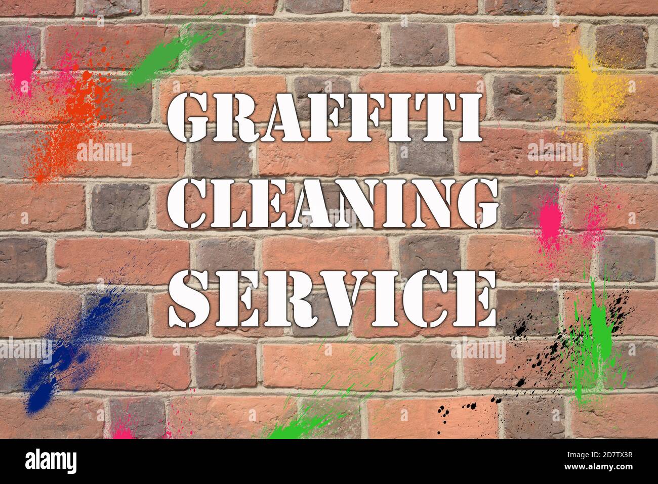 Graffiti cleaning service brick wall Stock Photo - Alamy