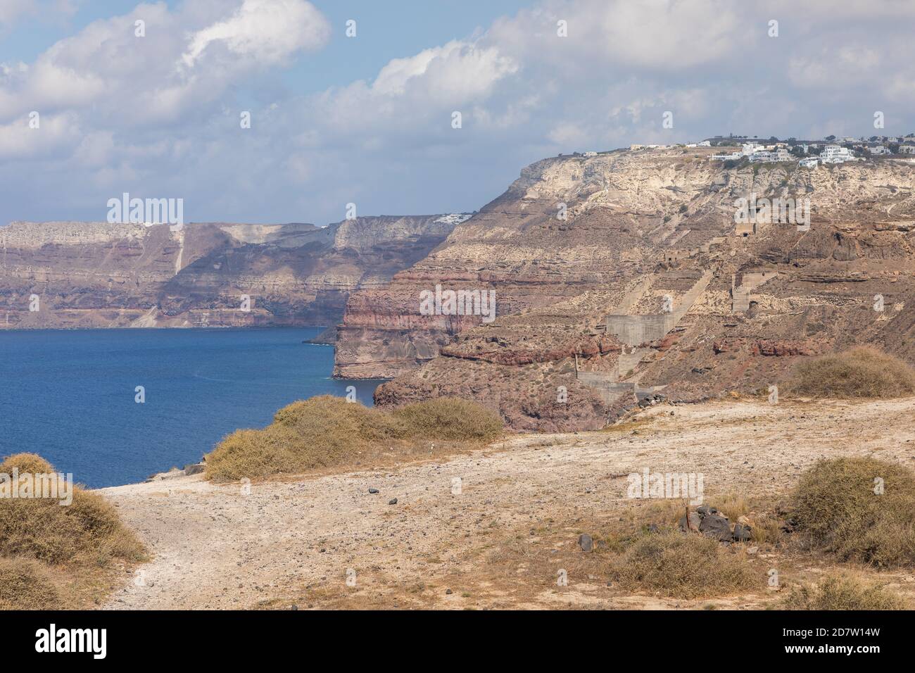 Caldera View, southwestern Santorini island. White buildings in the ...
