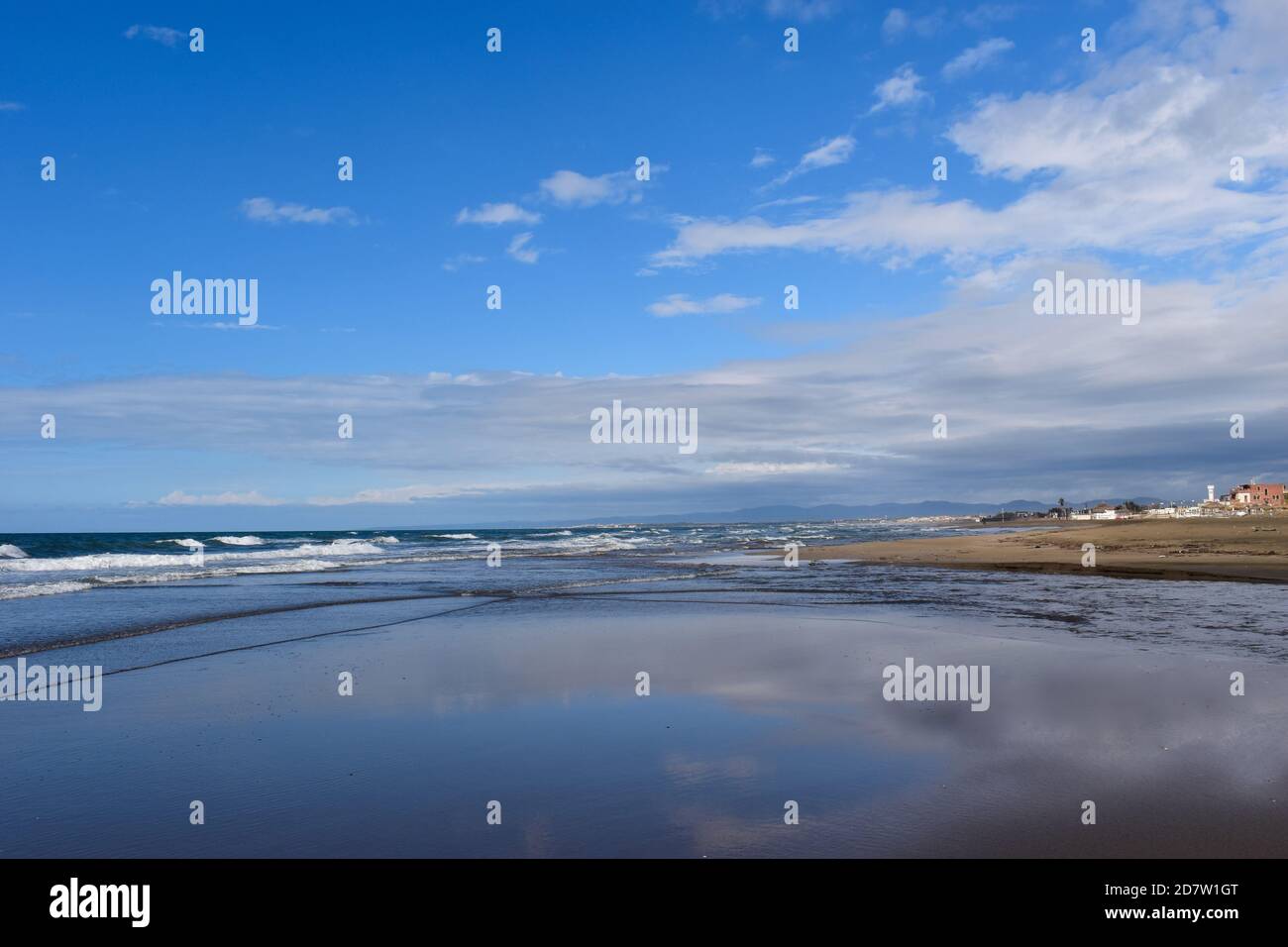 Coastline after a storm near Rome,Italy. Quite and calm atmosphere ...