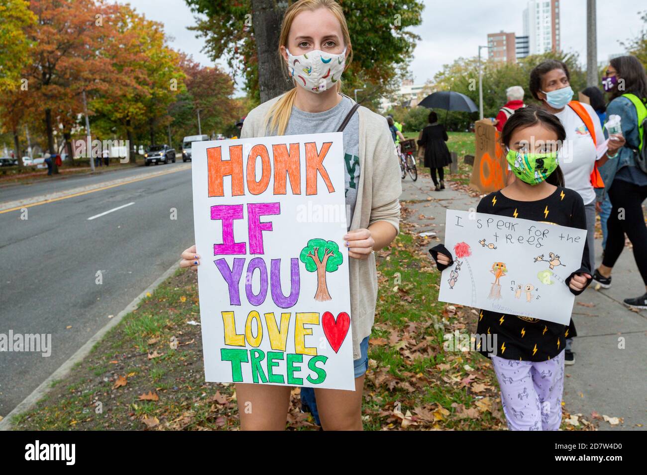 October 24, 2020. Boston, MA. About 50 activists rallied and lined ...