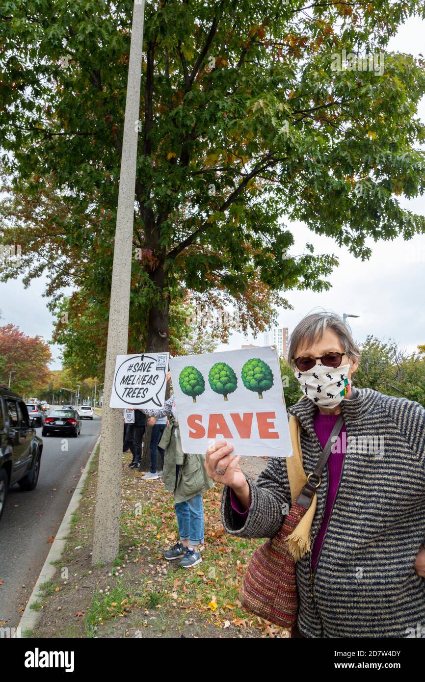 October 24, 2020. Boston, MA. About 50 activists rallied and lined ...