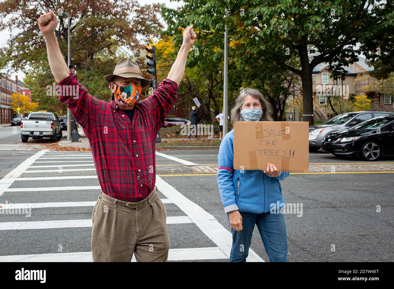 October 24, 2020. Boston, MA. About 50 activists rallied and lined ...