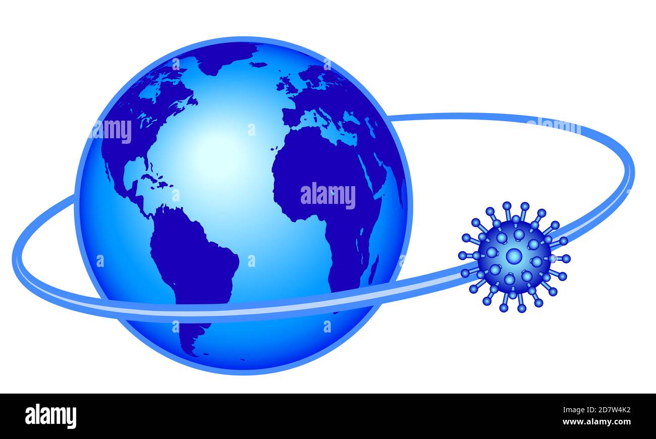 Concept illustration of the earth globe and coronavirus in orbit. Novel ...