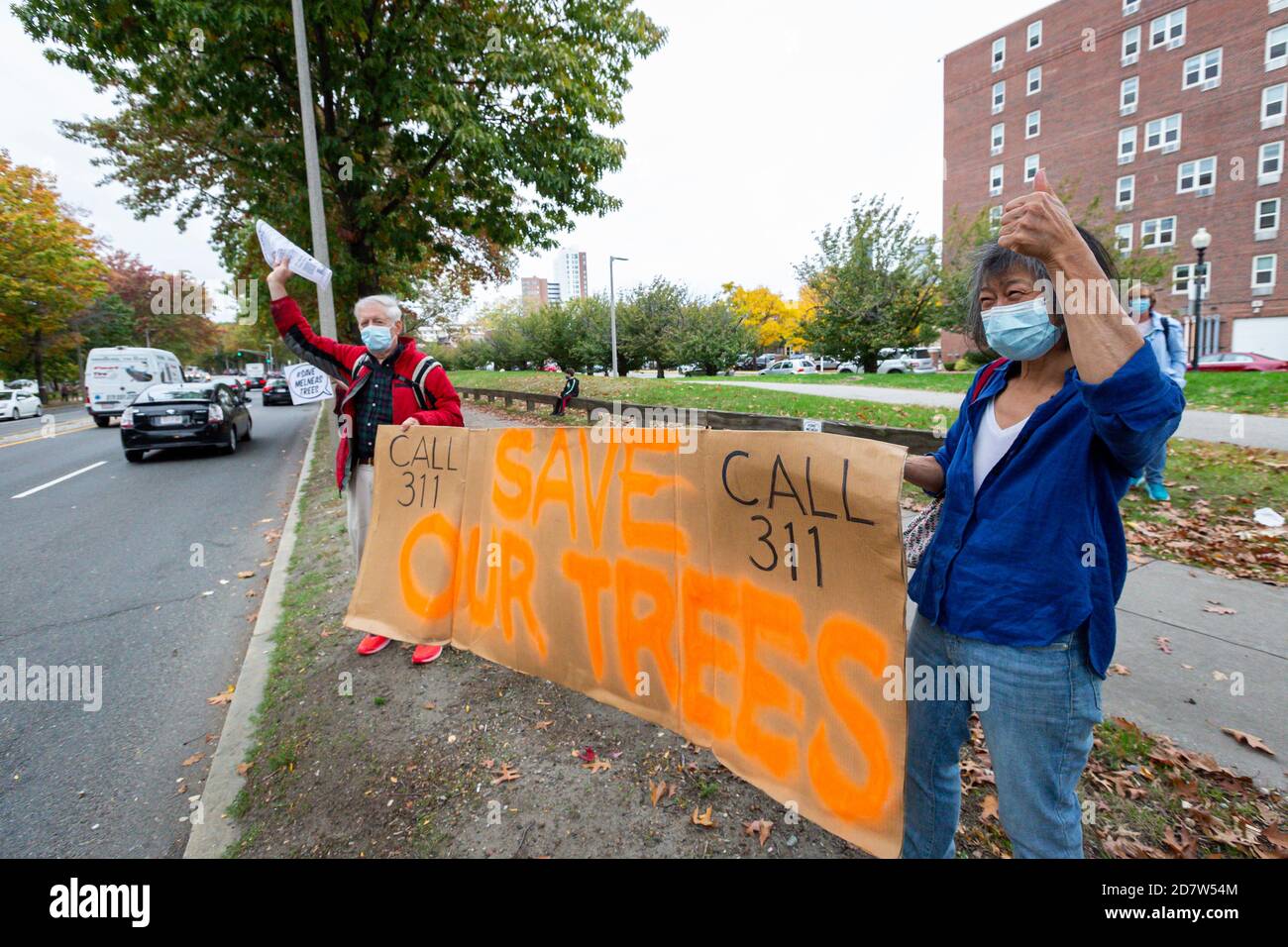 October 24, 2020. Boston, MA. About 50 activists rallied and lined ...