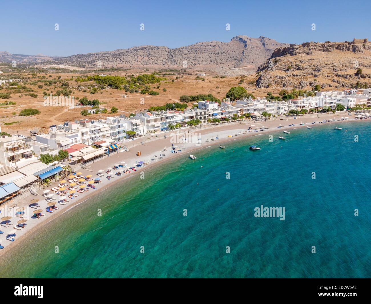 The sandy beach at Charaki in Rhodes, Greece Stock Photo - Alamy