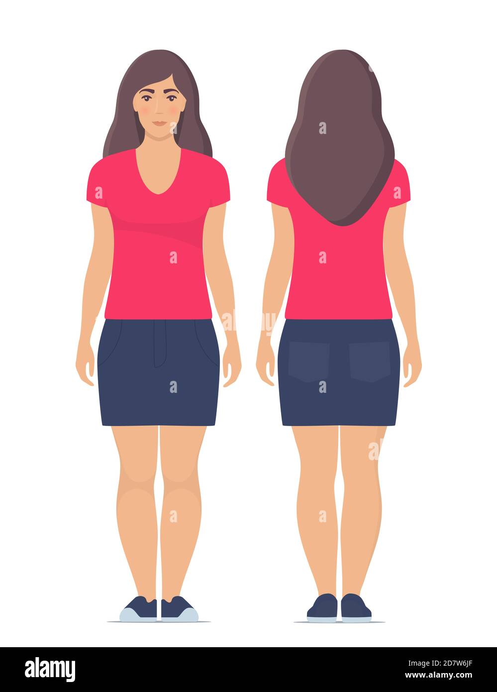 Beautiful young woman standing in full growth in casual clothes. Front ...