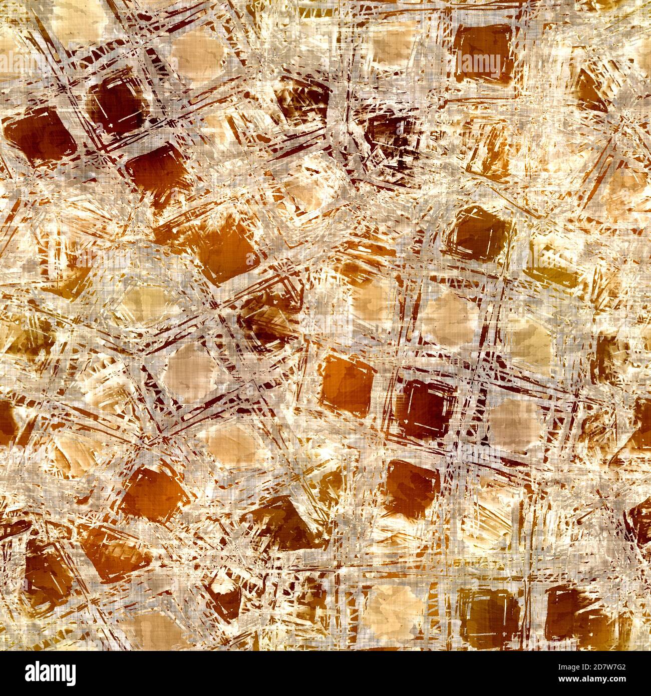 Seamless modern sepia brown blockprint collage print. Grunge watercolor ...