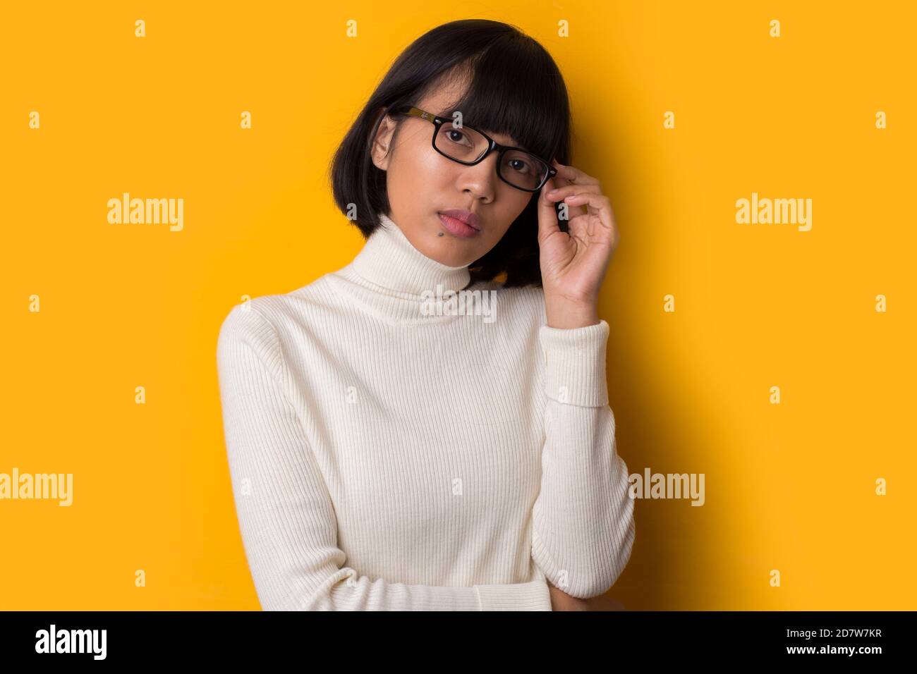 Portrait of nerd Asian woman girl smart teen with glasses Stock Photo ...