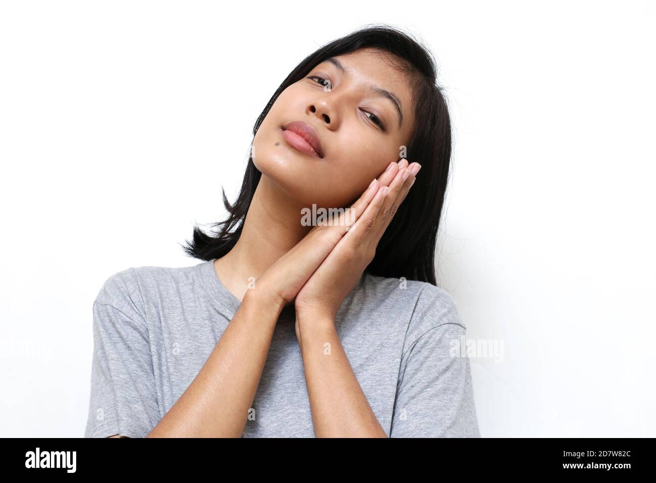 Young asian woman standing and sleeping tired dreaming. Women ...