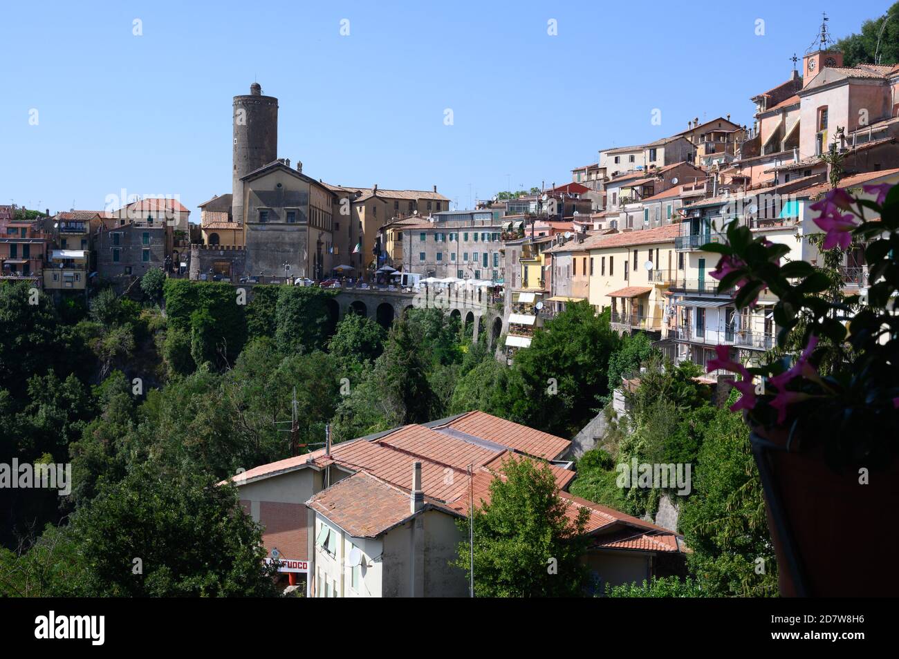 View on ancient town Nemi, located on Alban hills overlooking volcanic ...